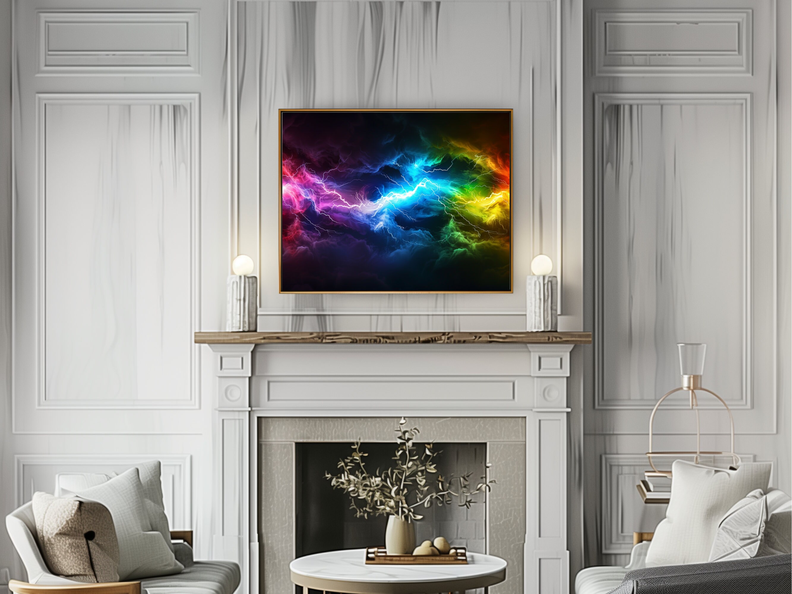 Printable Rainbow Lightning in Dark Sky: High-definition Art of Rainbow ...
