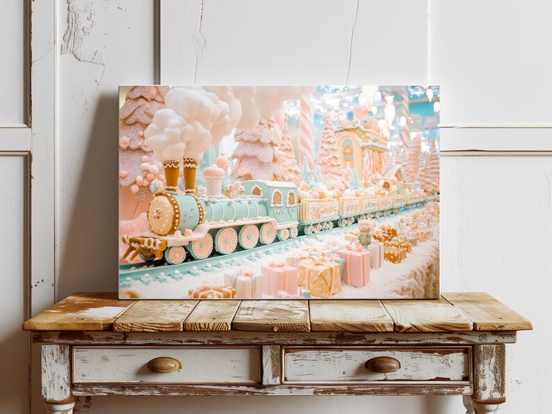 Gingerbread Train Station, Printable Digital Art, Magical Candy Train ...