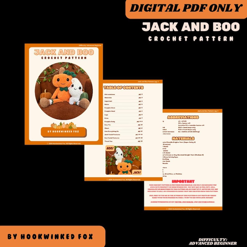 DIGITAL PDF Jack and Boo Crochet Pattern by Hookwinked Fox | Low-sew ...
