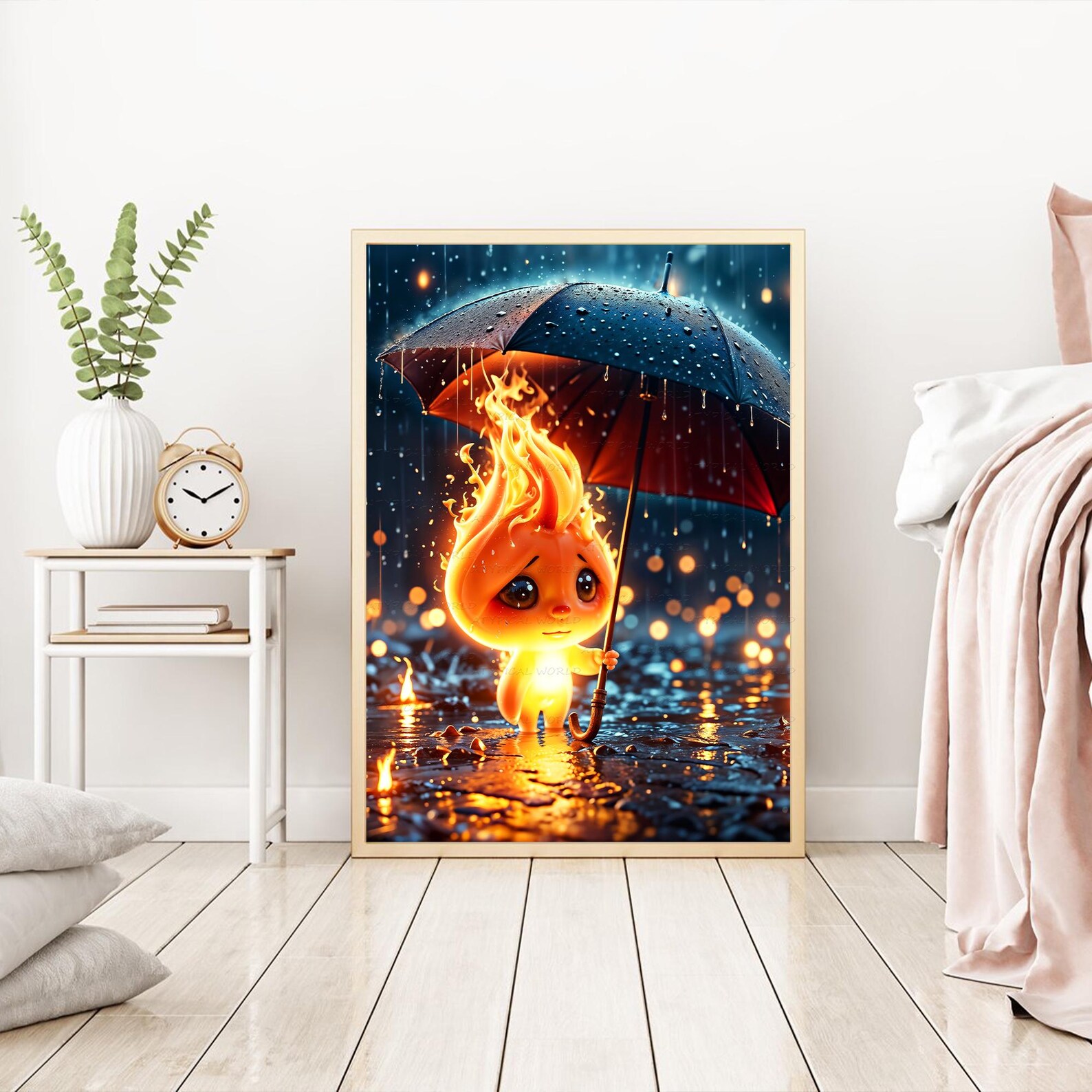 Fantasy Fire Elemental Little Man With Large Umbrella Fiery Hairstyle ...