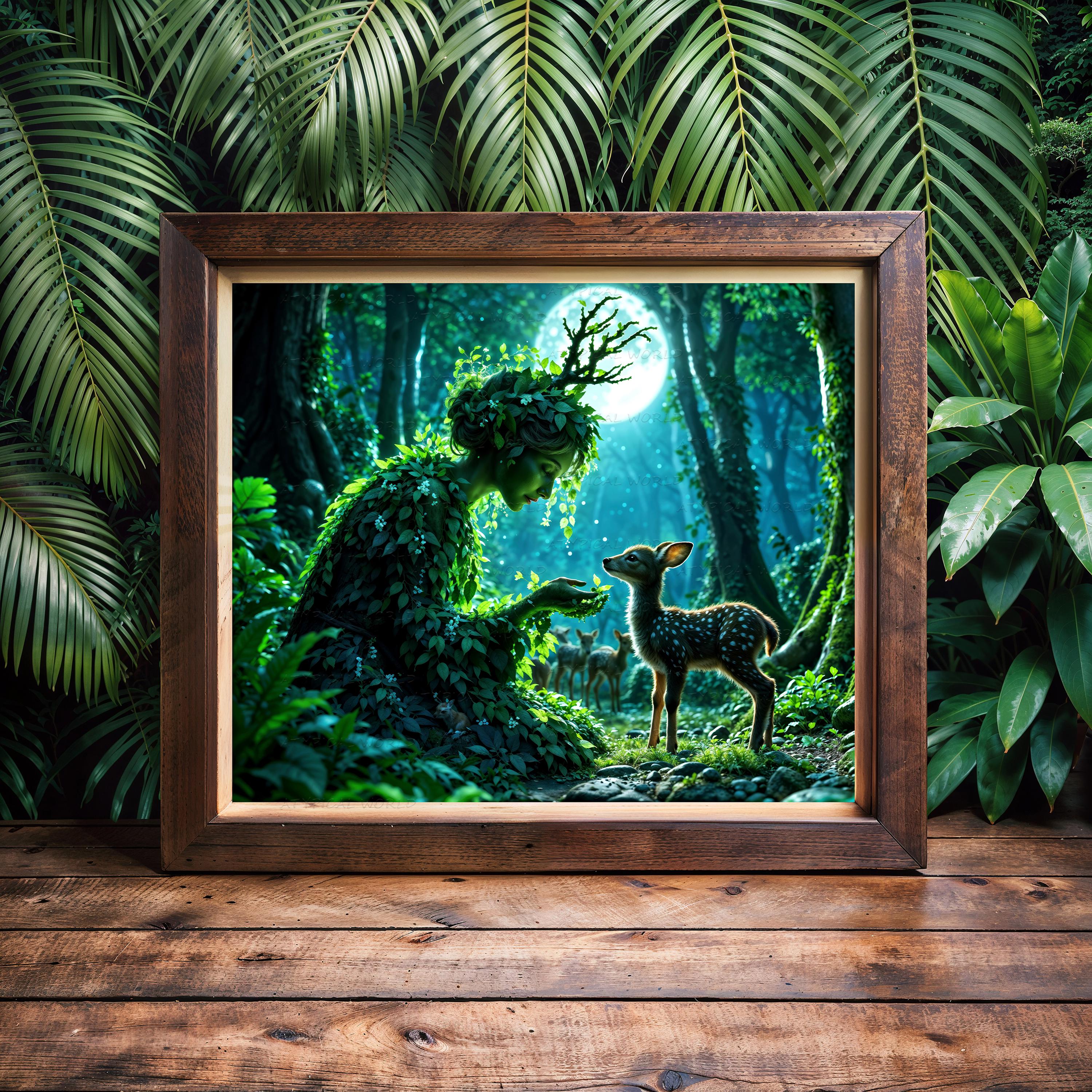 Lunar Druid Forest, Fairy Tale Druid Girl Feeding Fawn Fantasy Nature ...