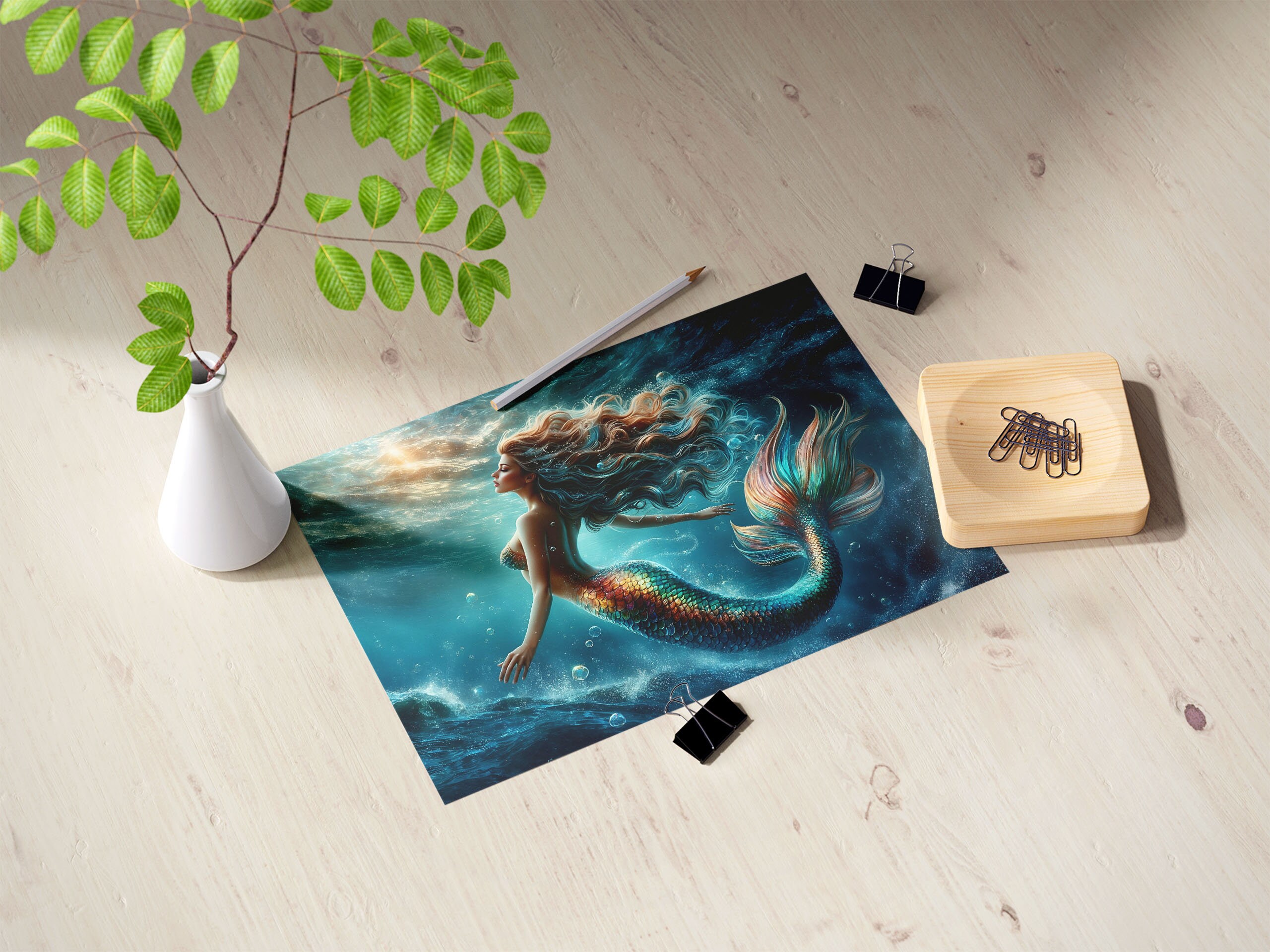 Fantastic Mermaid With a Shiny Tail in the Underwater Ocean World ...