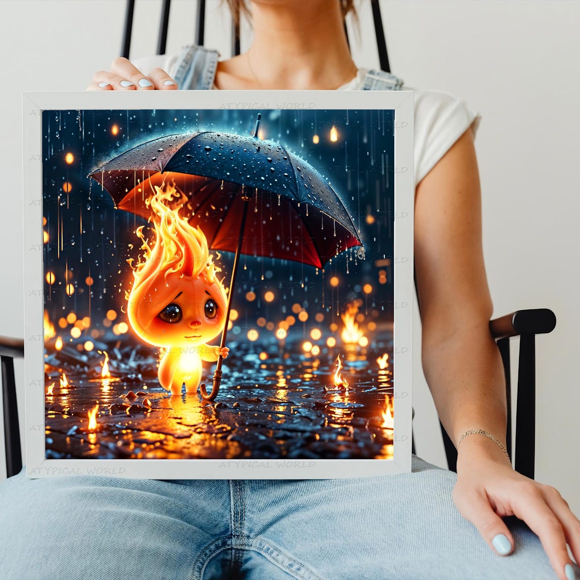 Fantasy Fire Elemental Little Man With Large Umbrella Fiery Hairstyle ...