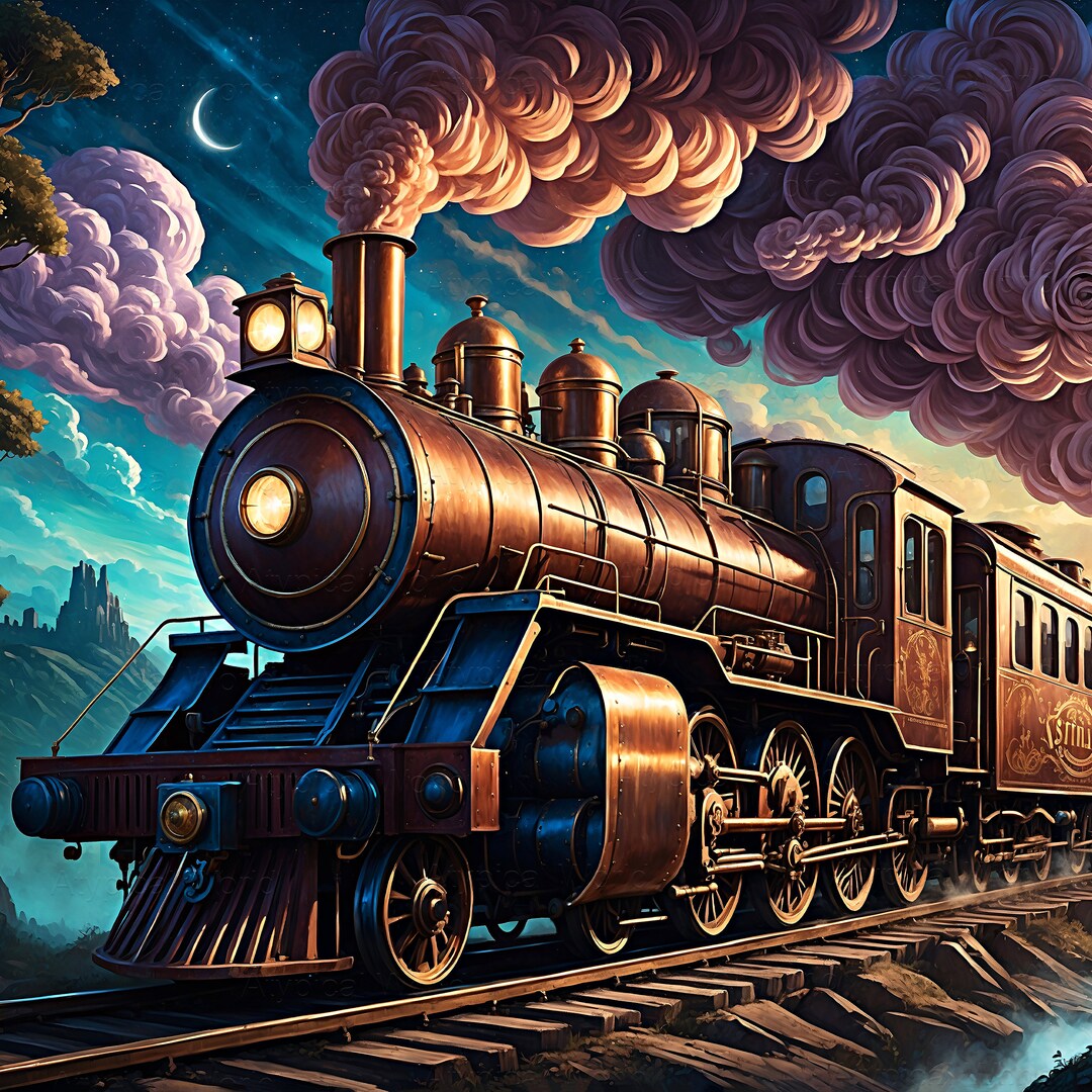 Fantasy Surreal Steam Train Art Print Antique Locomotive in Deep Colors ...