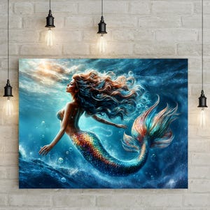 Fantastic Mermaid With a Shiny Tail in the Underwater Ocean World ...