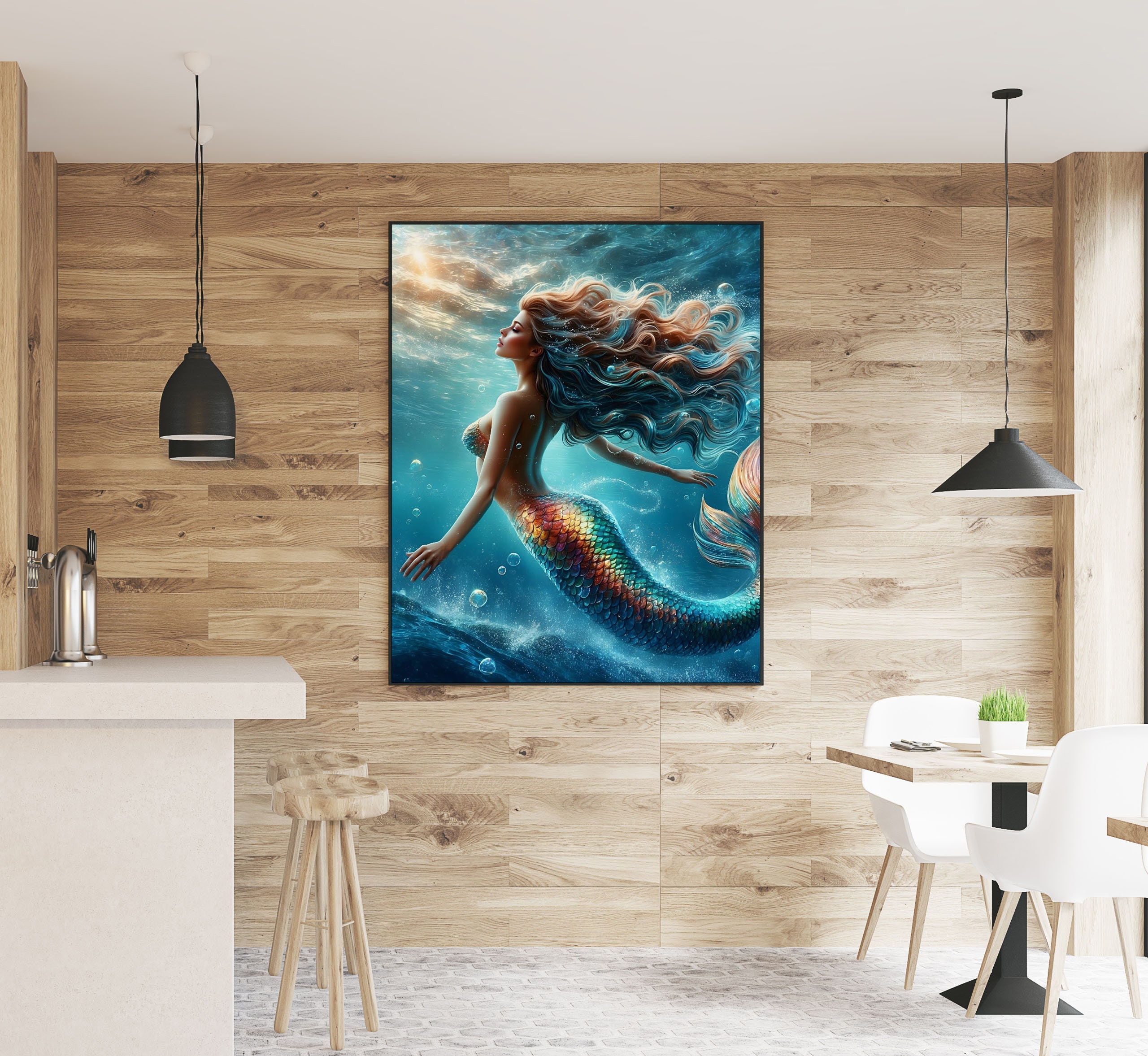 Fantastic Mermaid With a Shiny Tail in the Underwater Ocean World ...