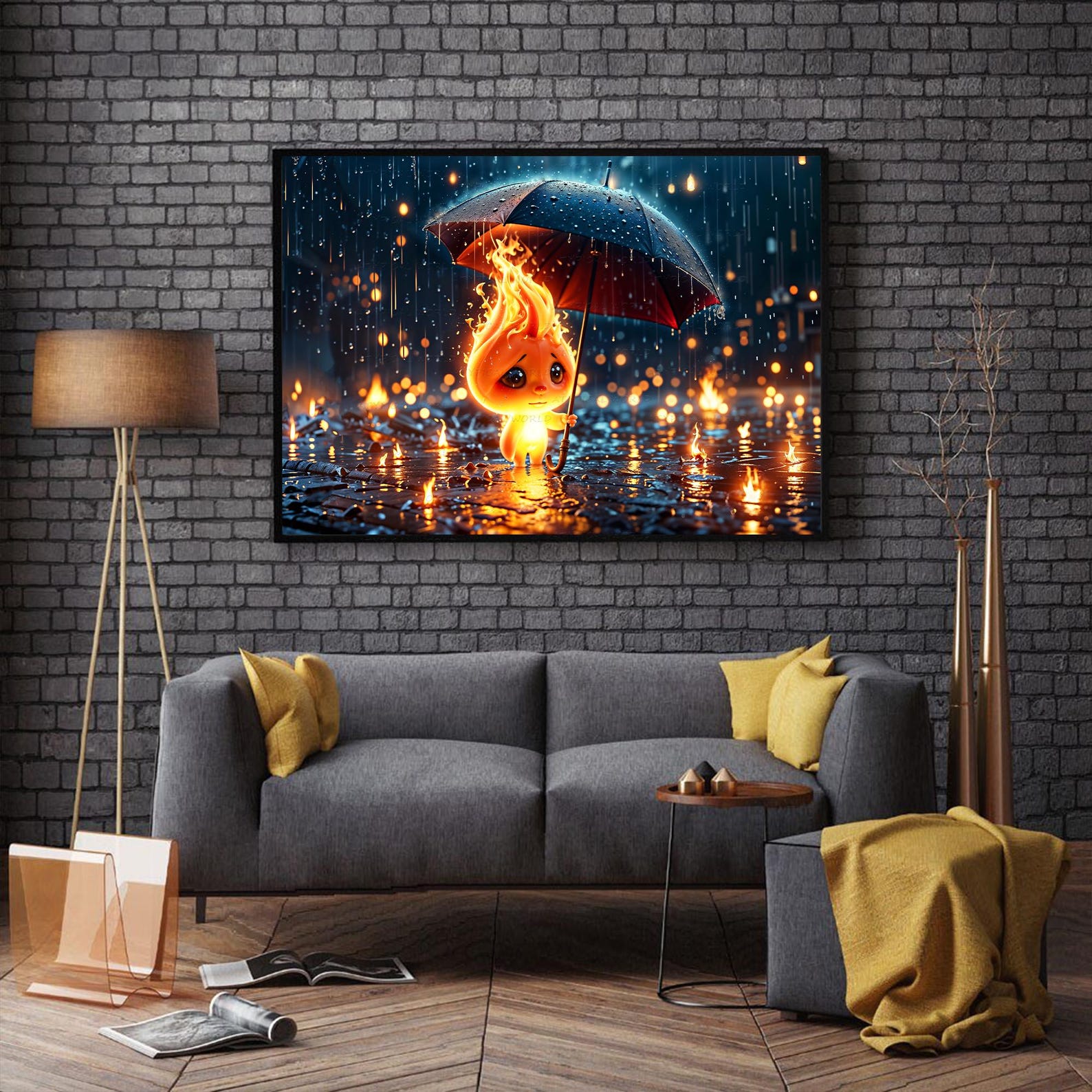 Fantasy Fire Elemental Little Man With Large Umbrella Fiery Hairstyle ...