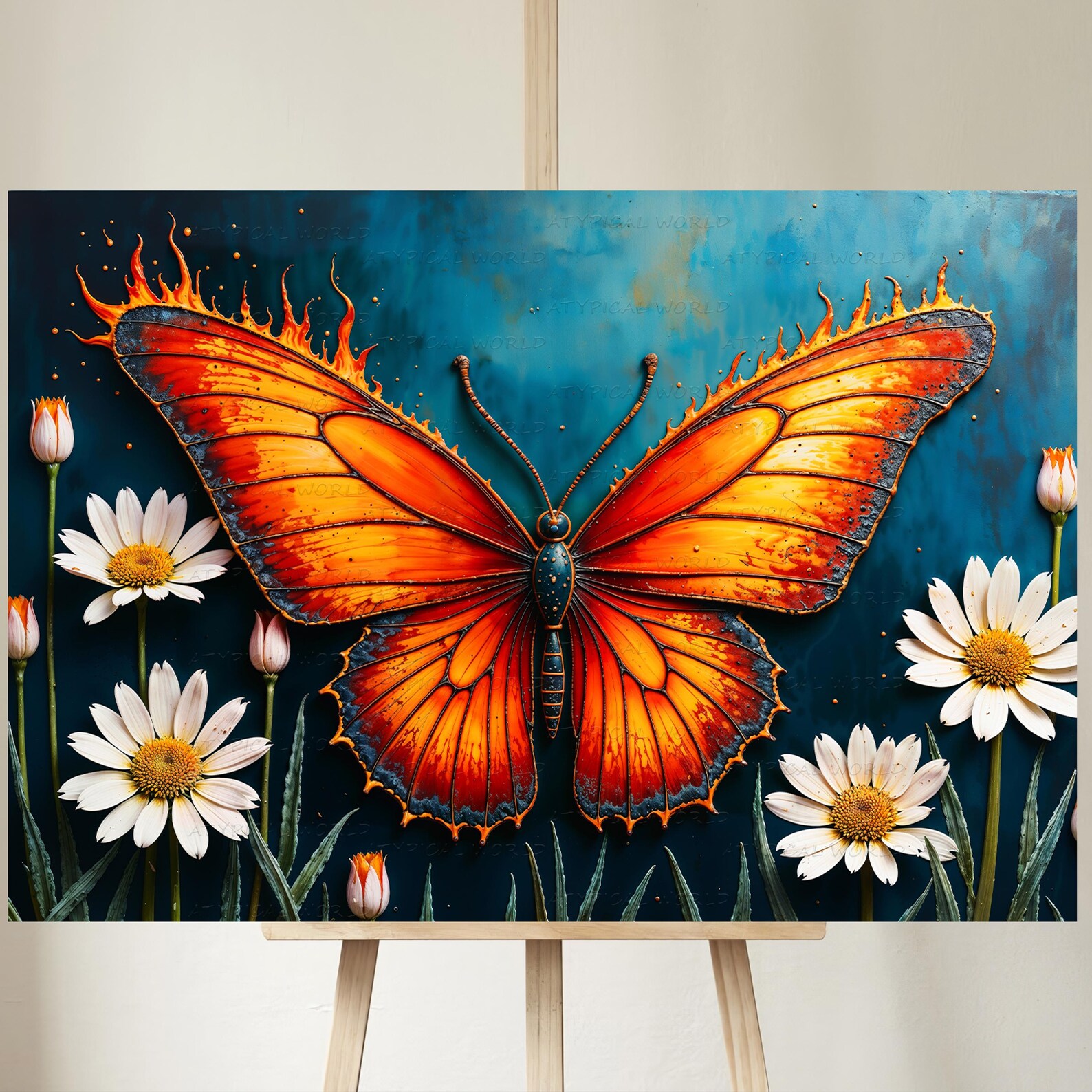 Antique Style Fiery Vibrant Butterfly, Flaming Ferro Wings Fantasy ...