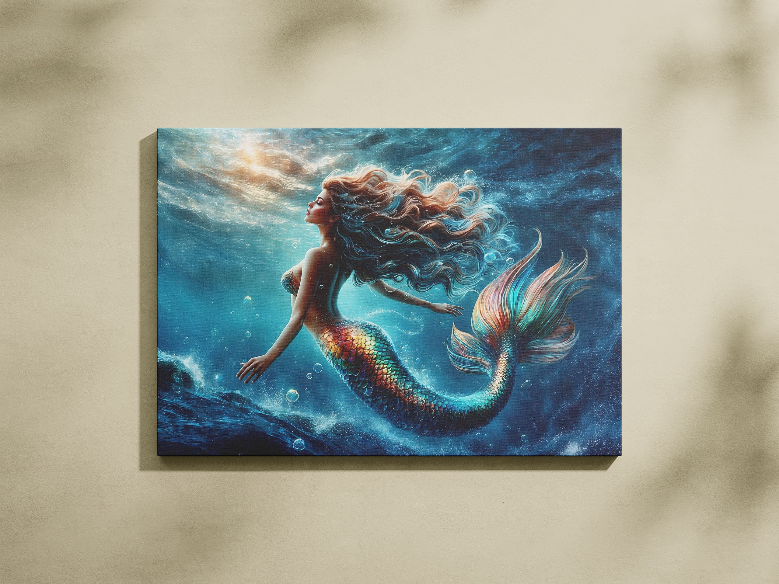 Fantastic Mermaid With a Shiny Tail in the Underwater Ocean World ...