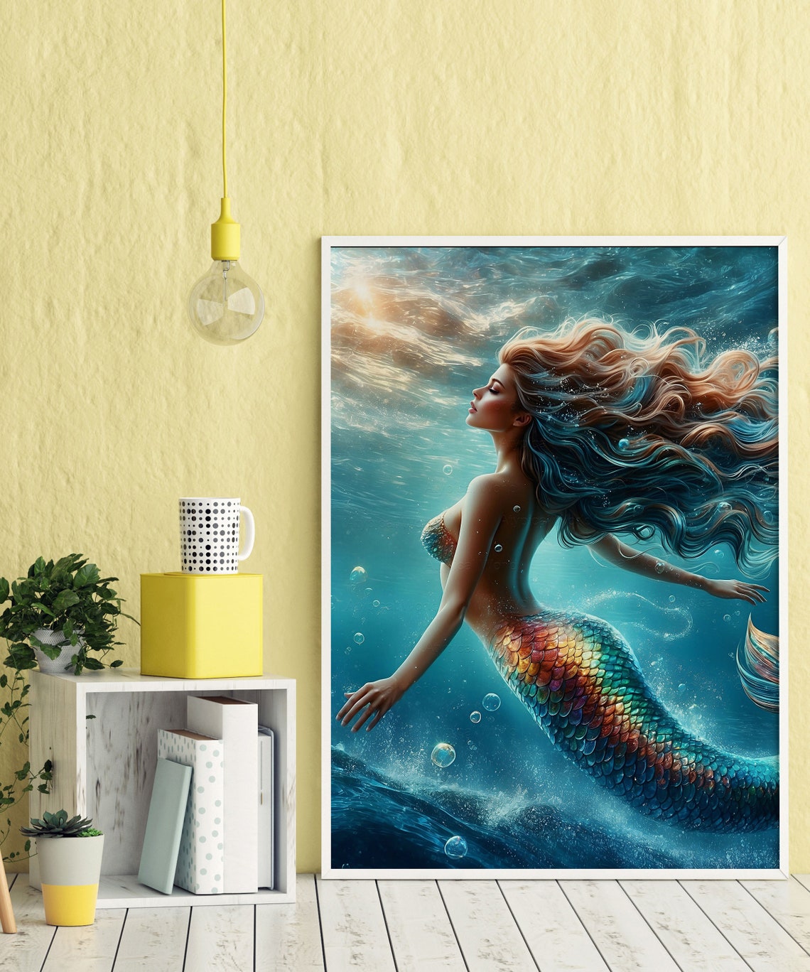 Fantastic Mermaid With a Shiny Tail in the Underwater Ocean World ...