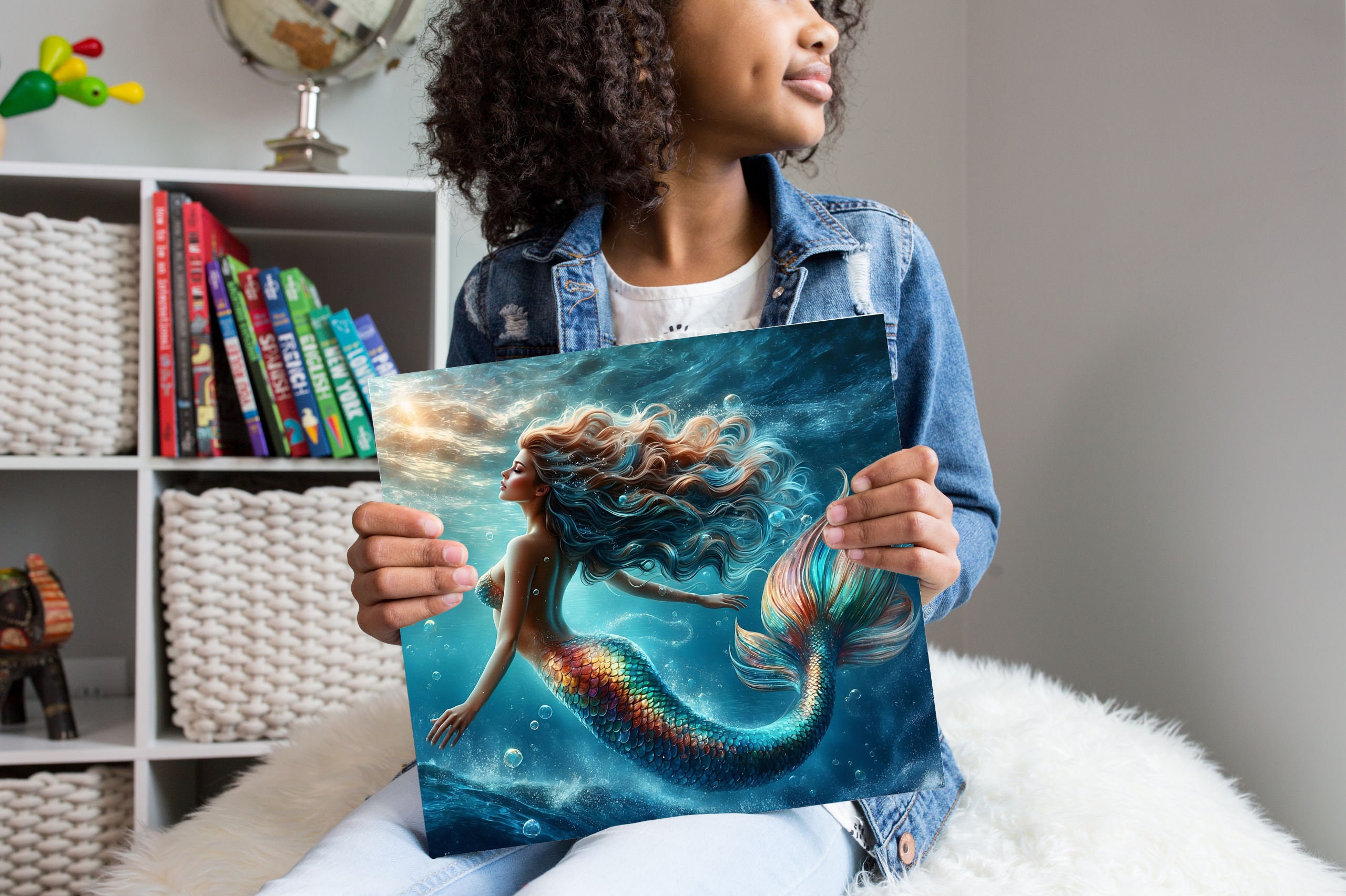 Fantastic Mermaid With a Shiny Tail in the Underwater Ocean World ...