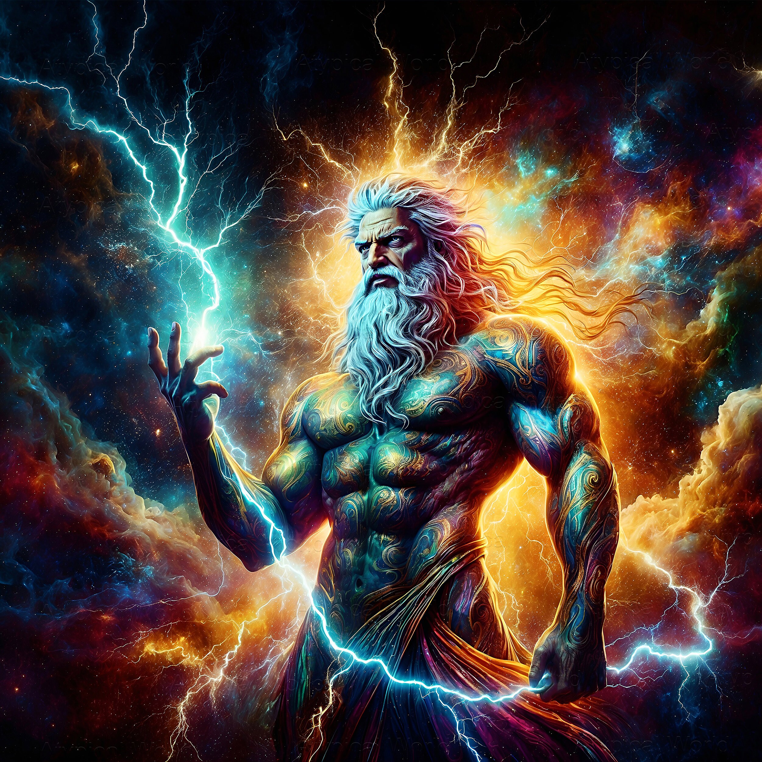 Supreme Greek God of Thunder and Lightning Zeus, Power, Universe, Stars ...