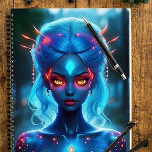 Beautiful Alien Girl With Bright Glowing Eyes and Blue Skin, Neon ...