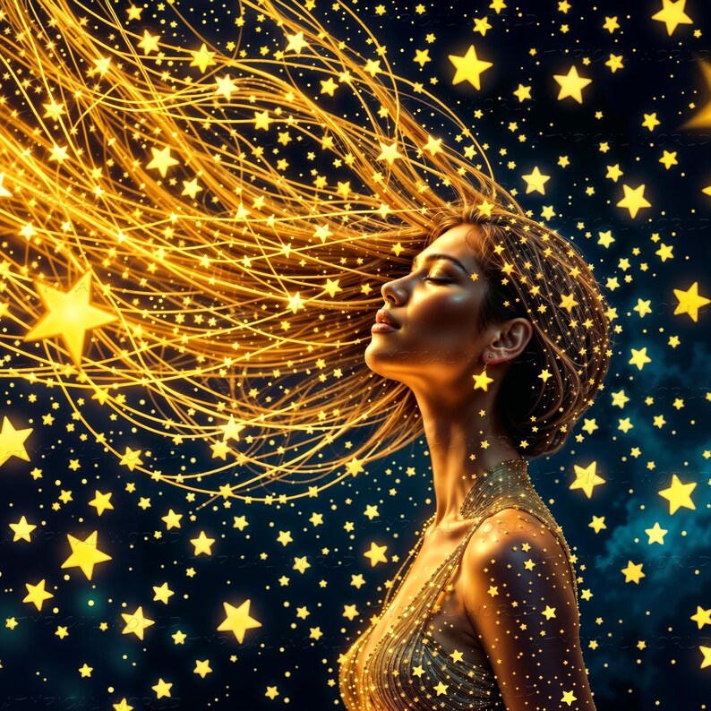 Golden Star Dreamer Enchanting Fantasy, Radiant Star Lady, Beautiful ...