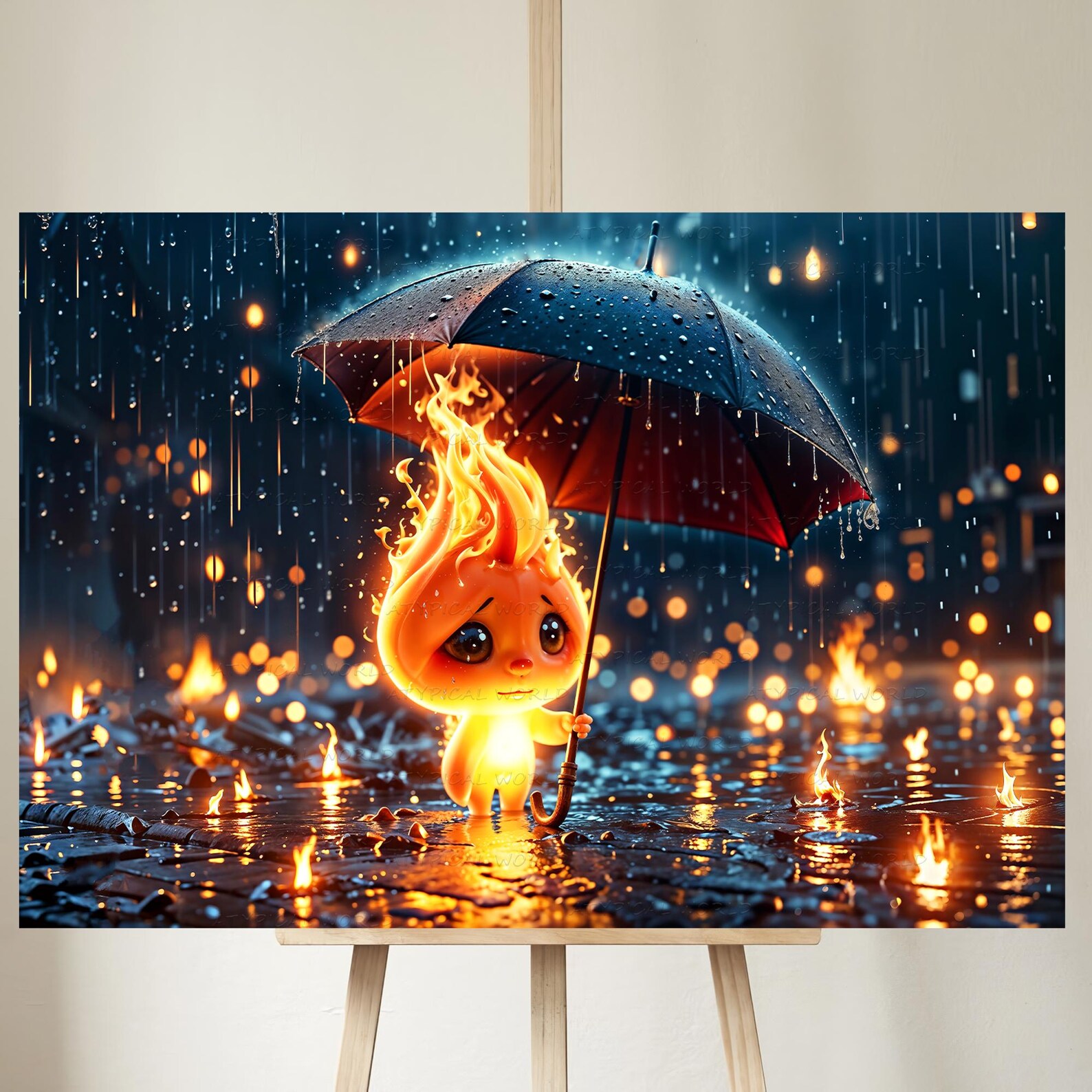 Fantasy Fire Elemental Little Man With Large Umbrella Fiery Hairstyle ...