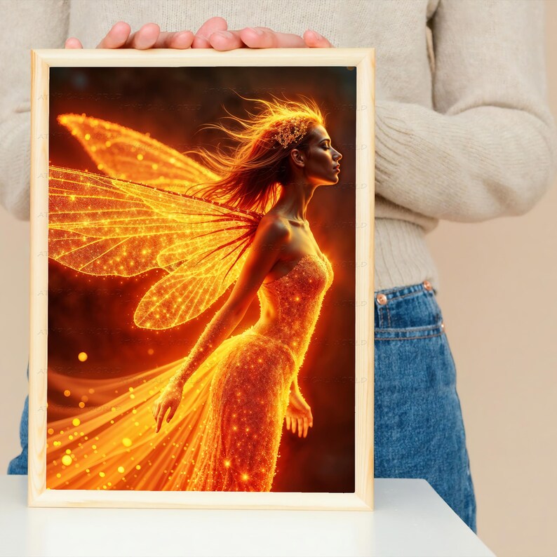 Enchanting Fiery Fairy Girl With Glowing Luminous Glittering Red Wings ...