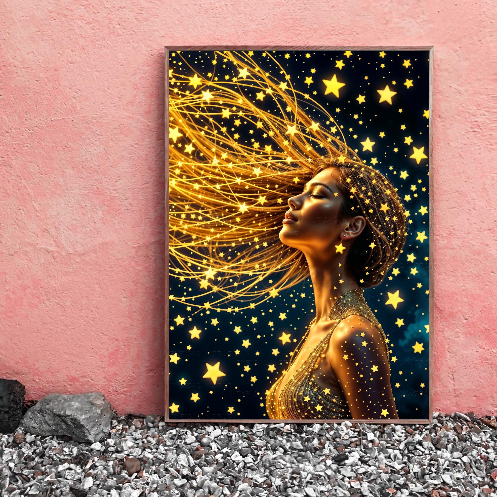 Golden Star Dreamer Enchanting Fantasy, Radiant Star Lady, Beautiful ...