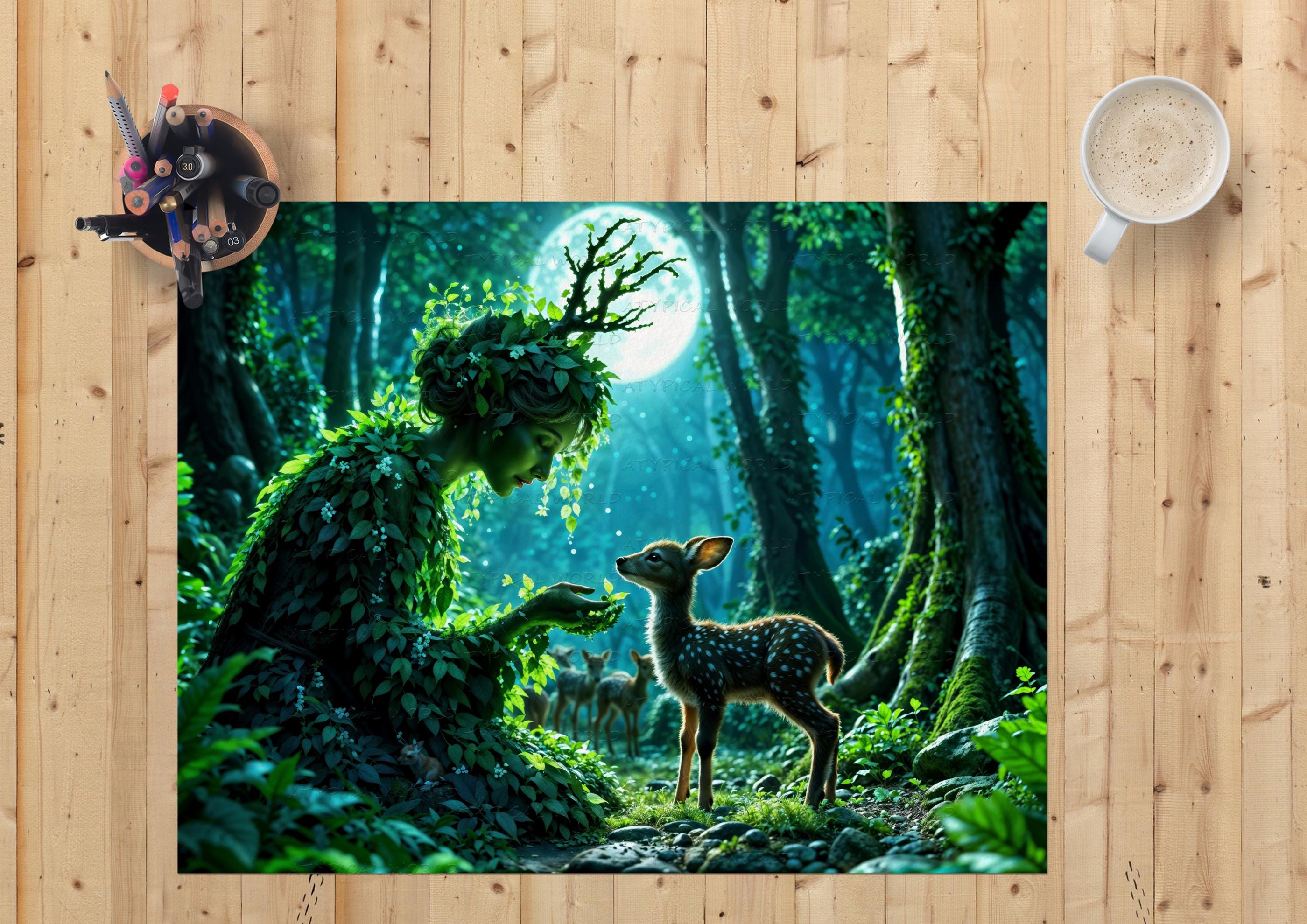 Lunar Druid Forest, Fairy Tale Druid Girl Feeding Fawn Fantasy Nature ...
