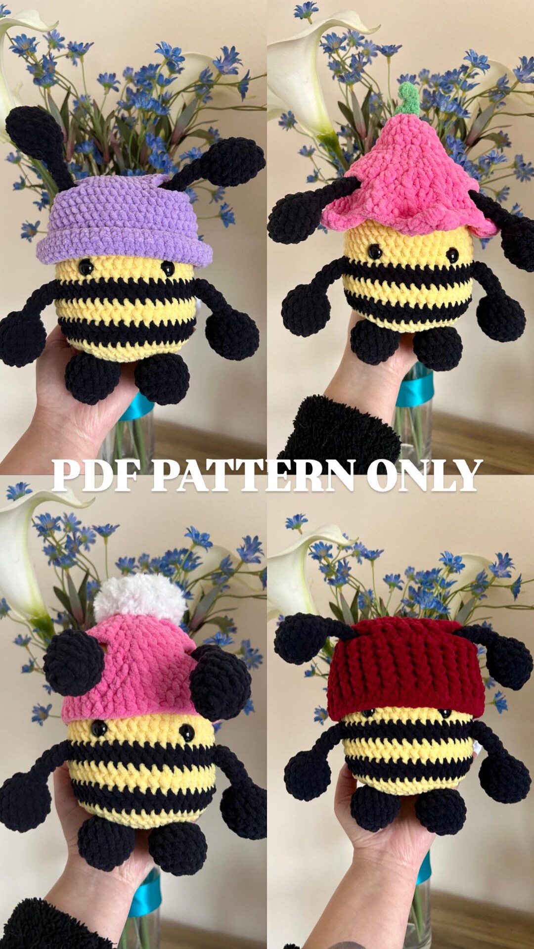 Beenie Buddy Crochet Pattern, Bee in Beanie Pattern, Bee Buddy Crochet Pattern, Amigurumi Bee ...