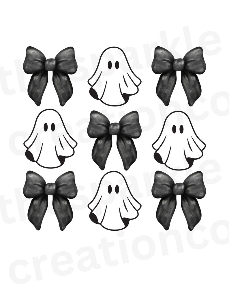 Black Bow and Cute Ghost PNG, JPG, PDF, Halloween Design, Trick or ...