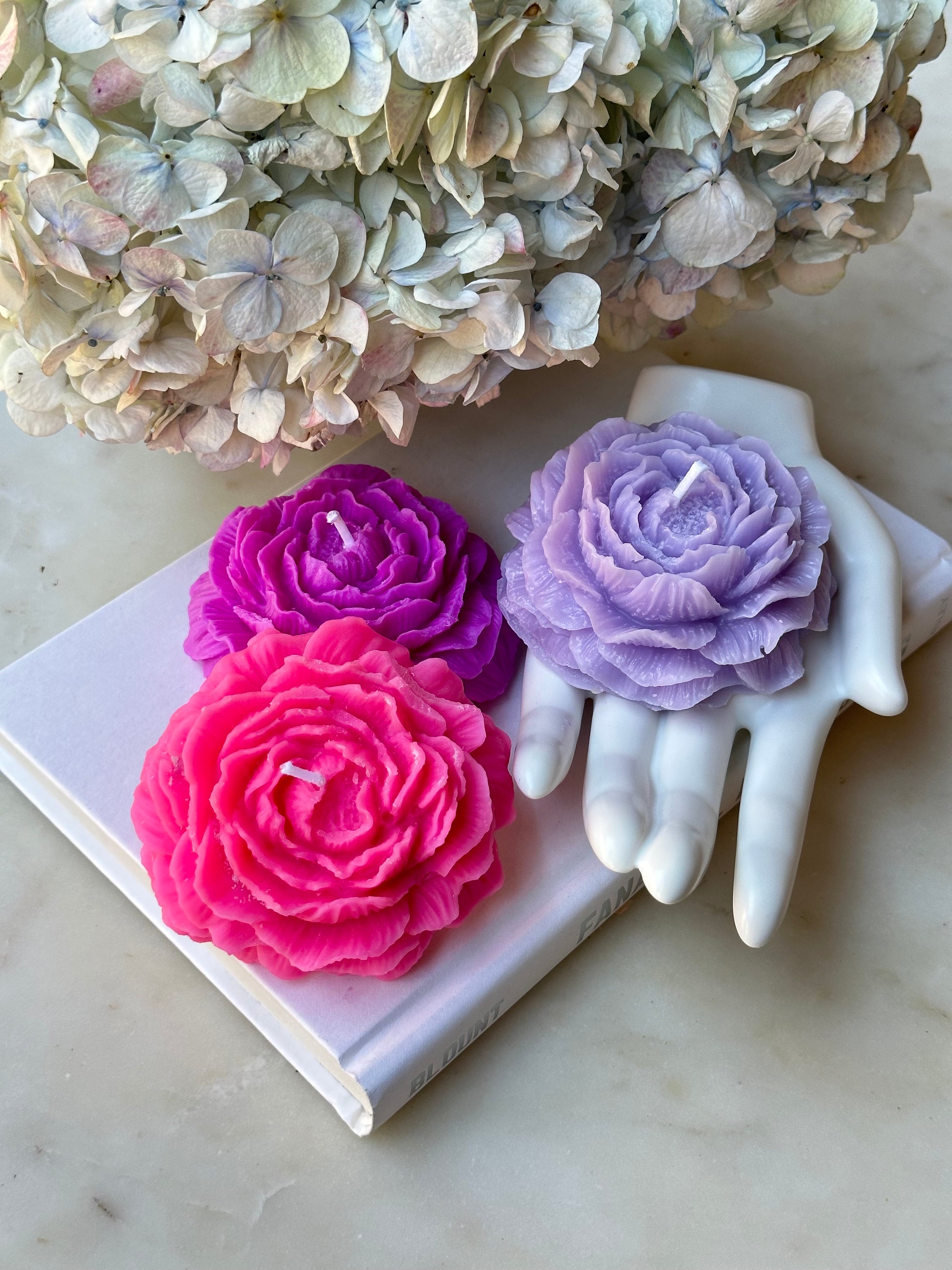 Peony Candle, Flower Shaped Candle (1pc), Soy Wax Candle, Peony Candle ...