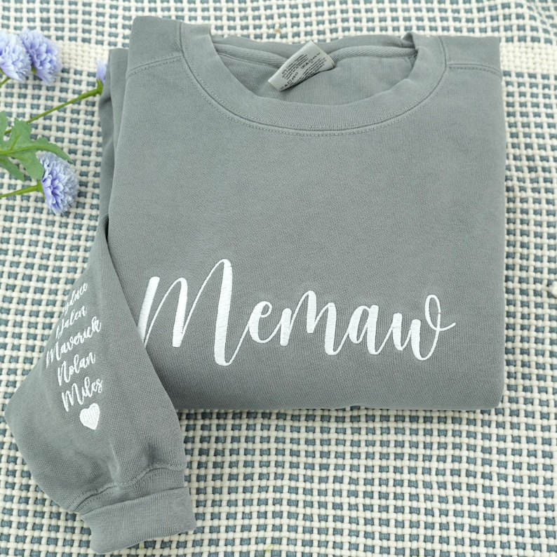 Custom Embroidered Memaw Sweatshirt, Comfort Colors Grandma Sweater ...