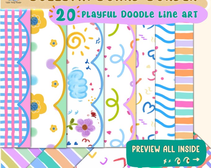 Printable Boho Checkered Bulletin Board Borders, Scalloped Classroom ...