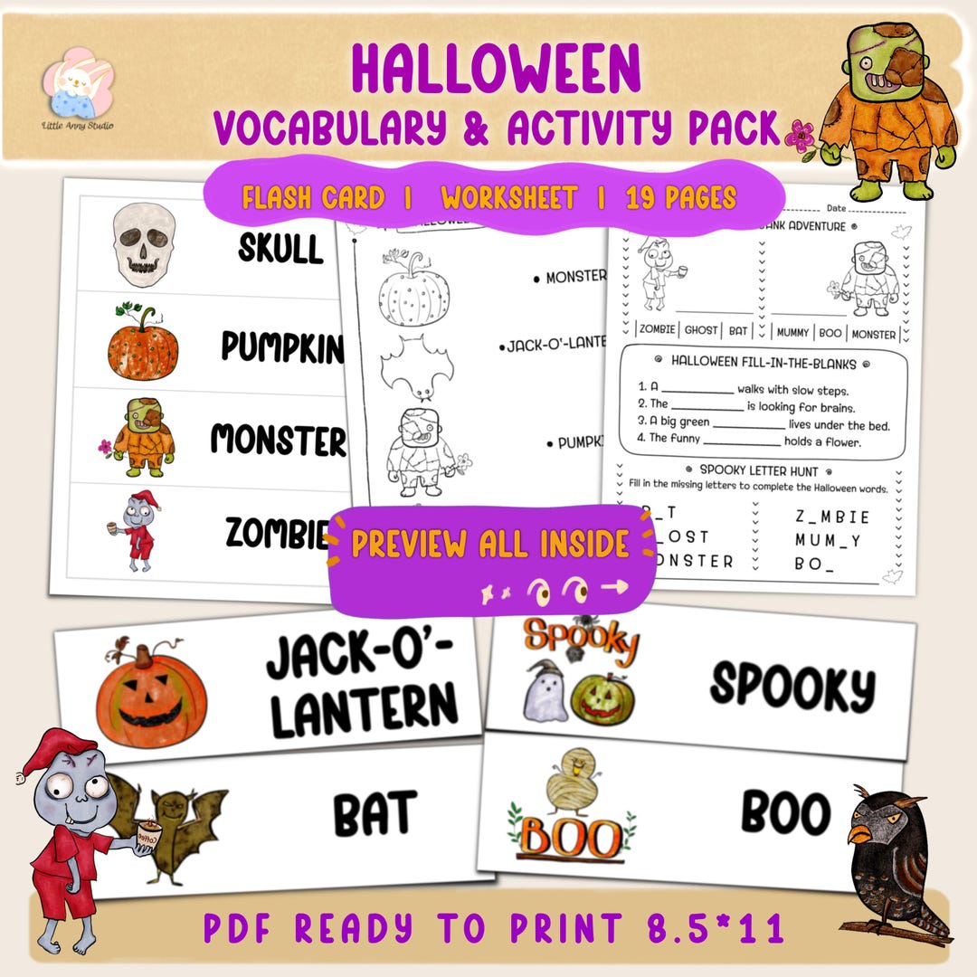 Halloween Vocabulary & Activity Pack ,flashcards ,worksheets ,match ...