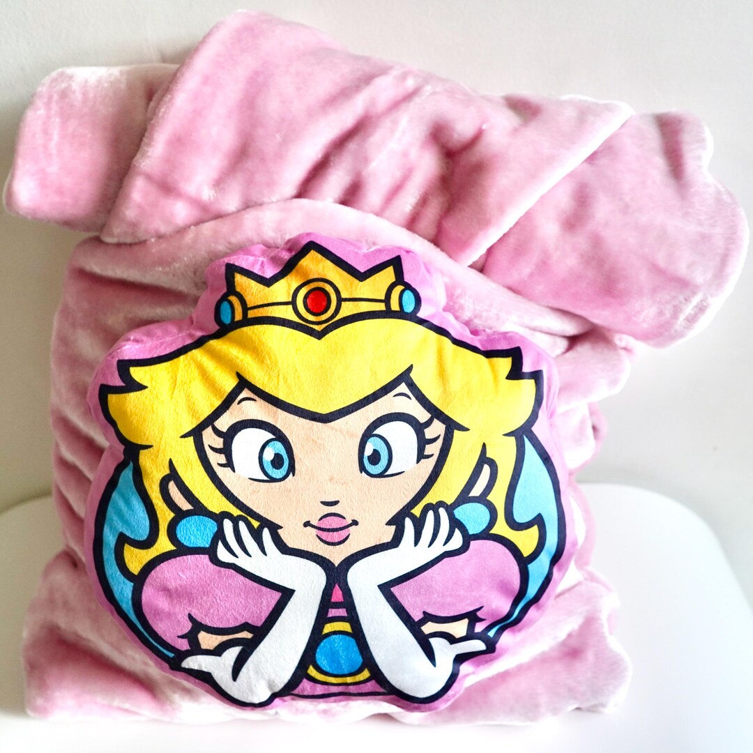Birthday Girl's Princess Peach Pink Blanket Cushion 2in1 Unisex Gift ...