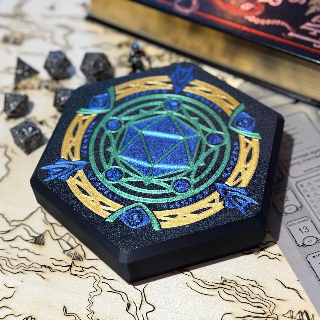 D20 Dice Tray Green Blue Gold Epic Dice Rolling and Storage for D&D ...