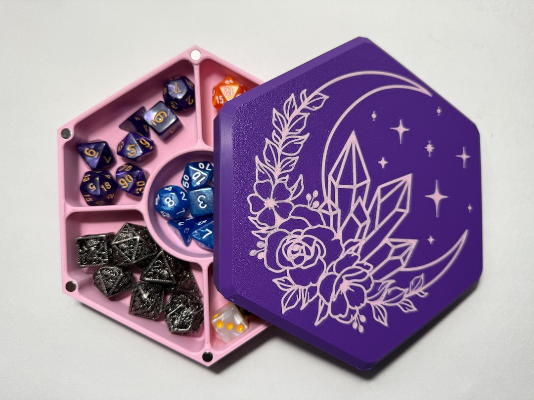 Witchy Dnd Dice Tray & Storage Pink Purple Crystal Flower Rolling Tray Fantasy RPG Dice ...