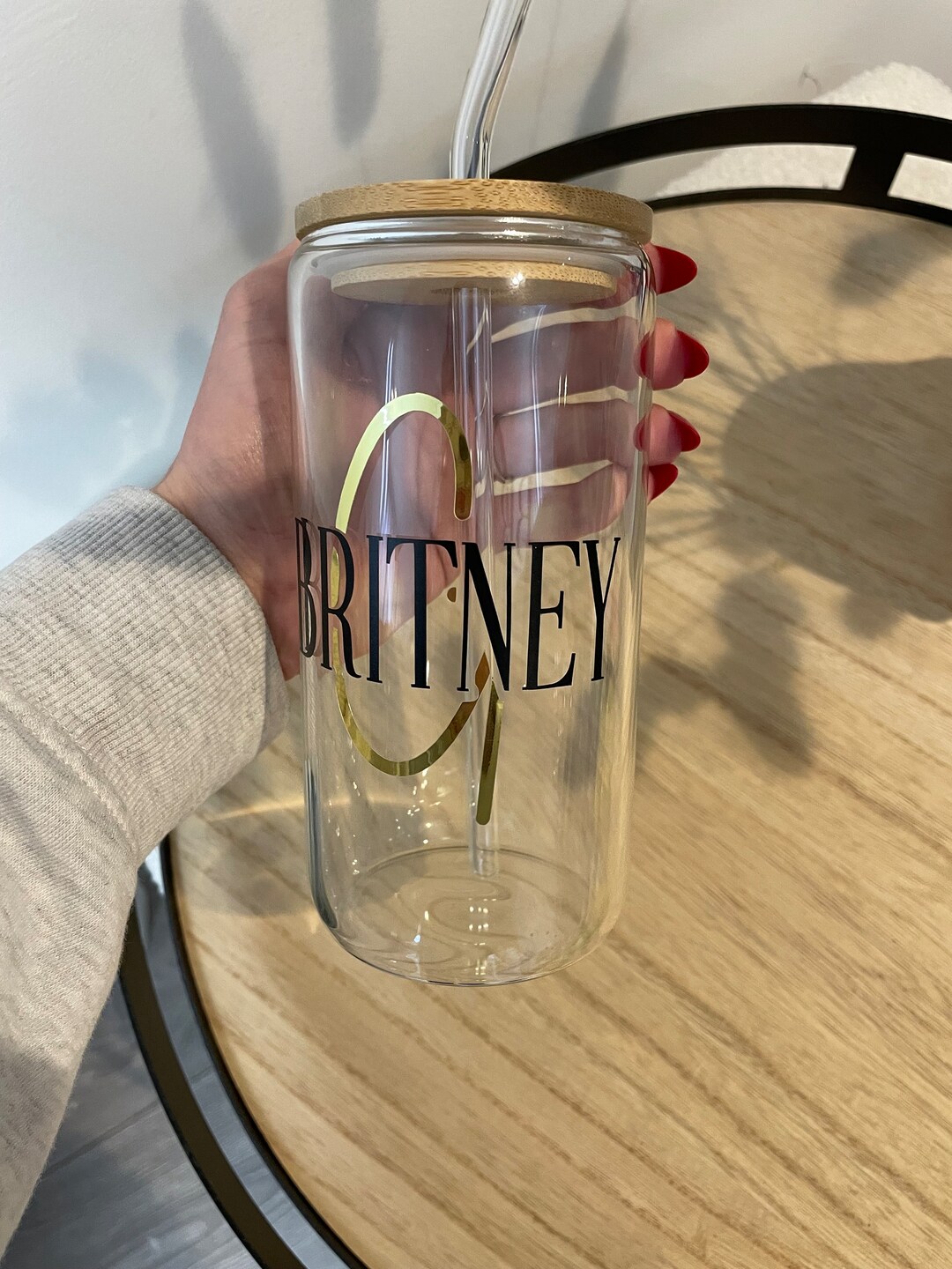 Custom Name and Initial Glass Cup With Lid & Glass Straw | Custom Mug ...