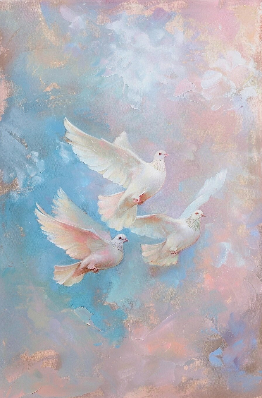 The 3 Pink Doves Renaissance Inspired Painting, Coquette Room Decor ...