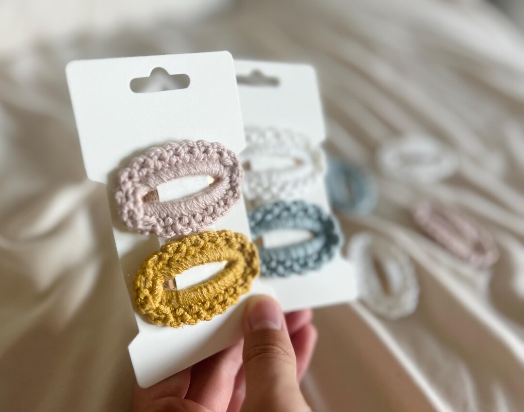 Two Crochet Ruffle Hair Clips, Handmade Snap Clips, Women’s, Girls or ...