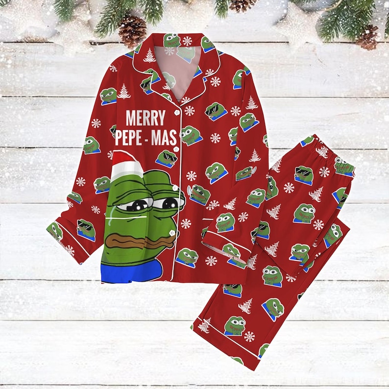 Christmas Sad Pepe the Frog Meme Pajamas, Merry Pepe Mas Xmas Pajamas ...