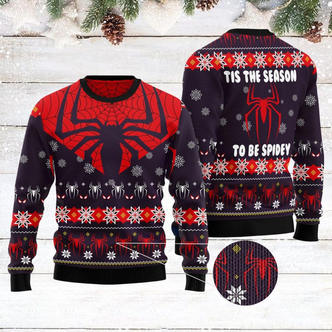 Superhero Spiderman Ugly Sweater, Peter Parker Christmas Sweatshirt ...