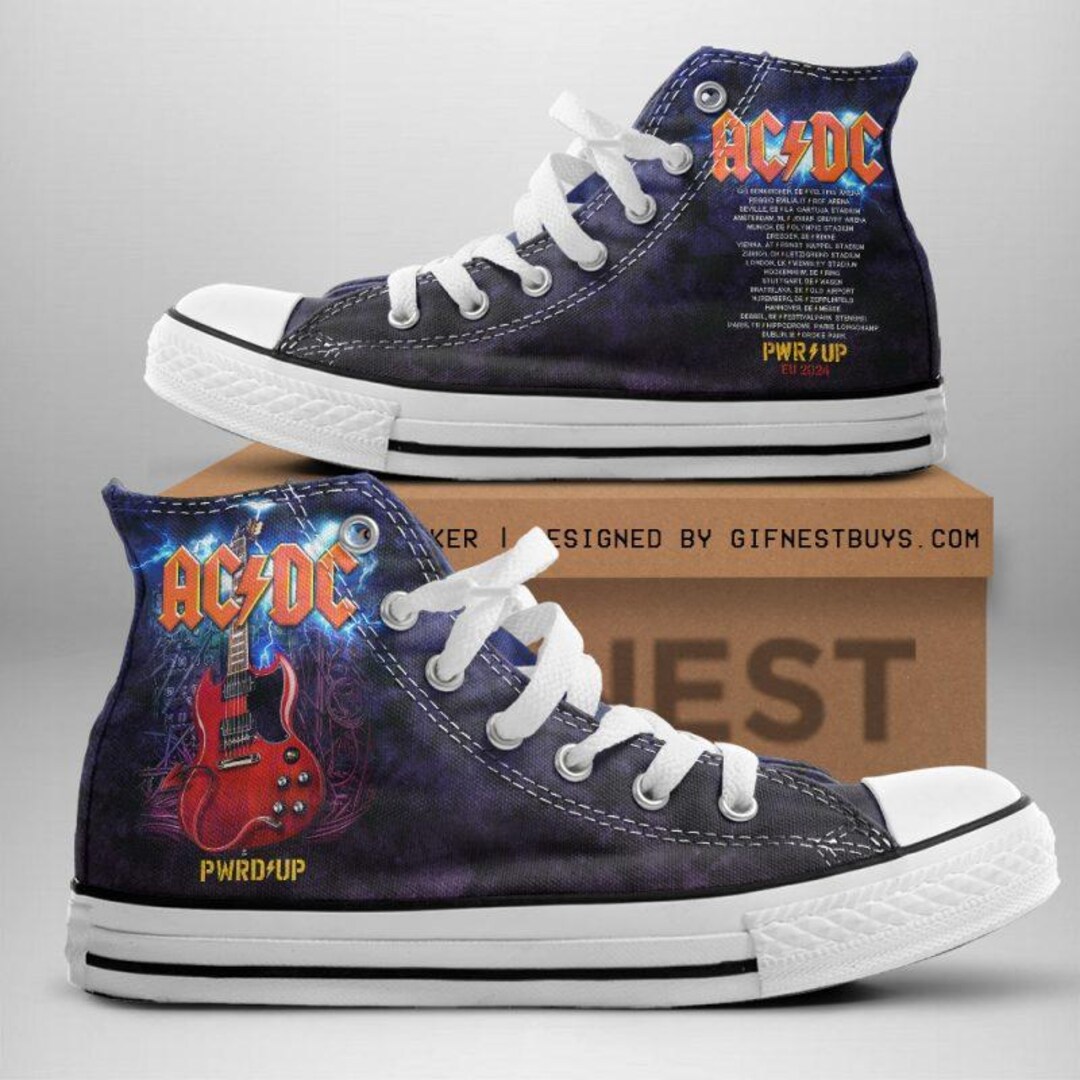 Scarpe Power Up Tour 2025, scarpe alte in tela degli AC/DC, fan della rock band, scarpe casual ...