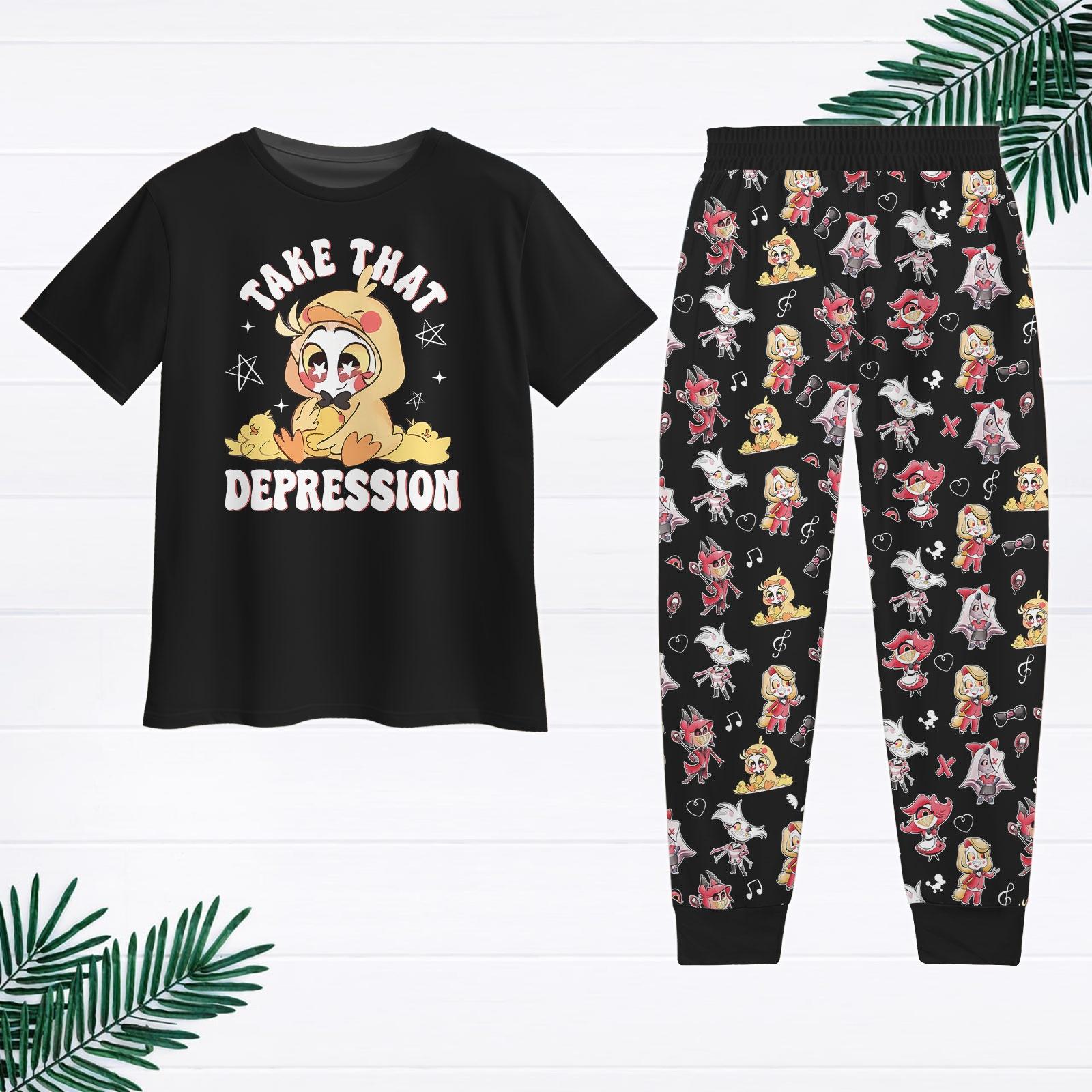 Lucifer Take That Depression Pajamas, Hazbin Hotel Pajamas Set, Lucifer ...