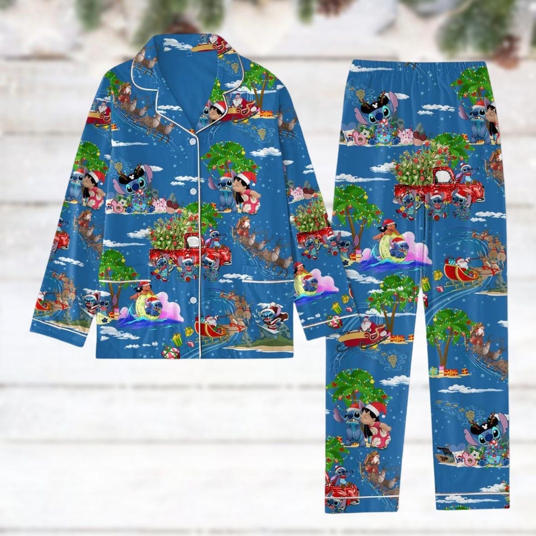 Lilo and Stitch Christmas Pajamas, Disney Cartoon Xmas Pajamas, Funny ...