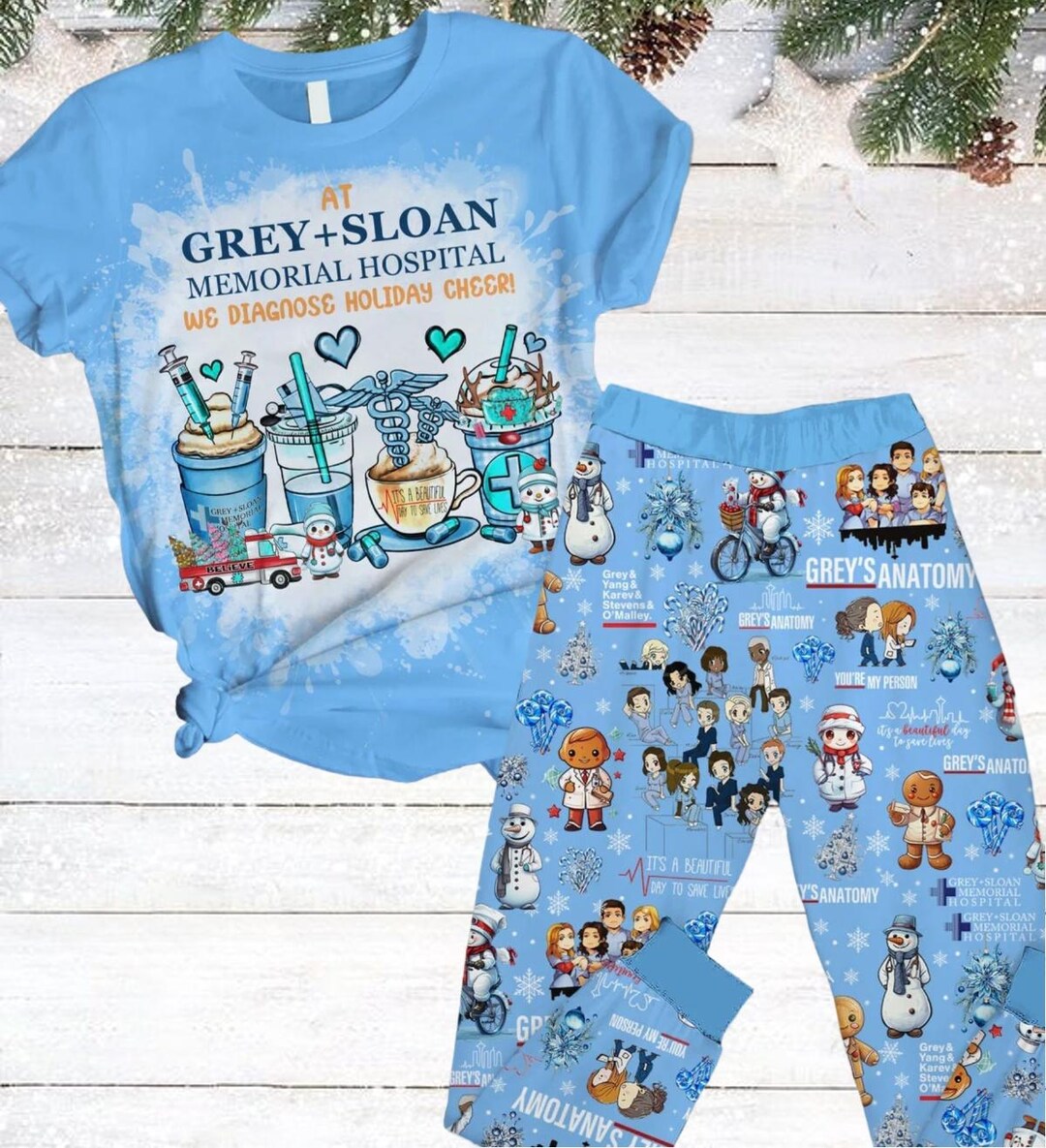 Christmas Grey's Anatomy Pajamas, Doctor Gray Pajamas Pants, Nursing ...