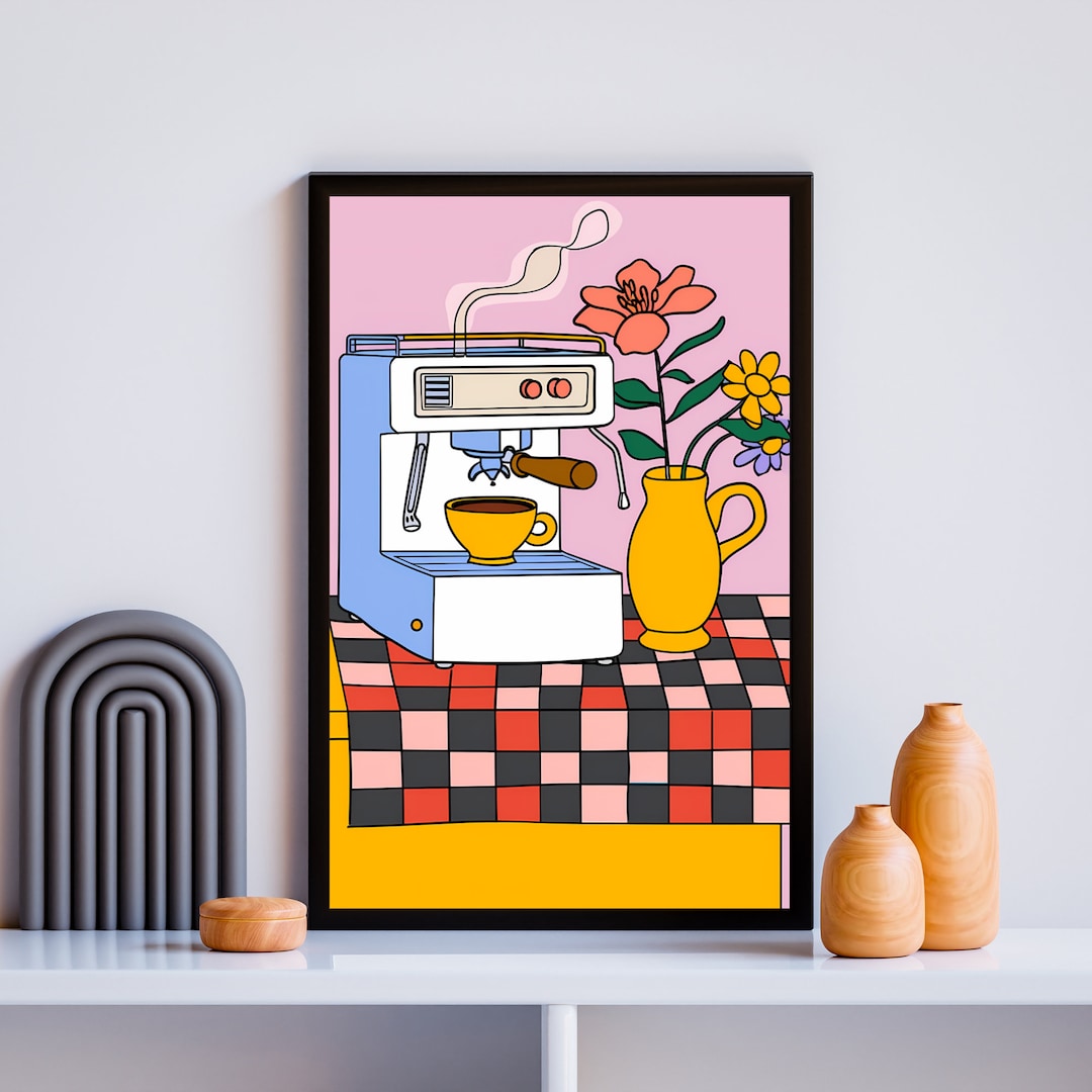 Colorful Coffee Machine Poster 4: Digital Poster to Print Retro ...