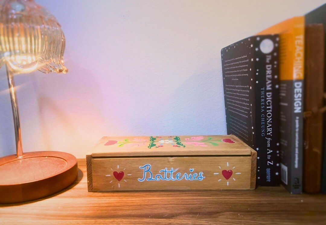 Hand Painted Wooden Battery Storage Box - Etsy
