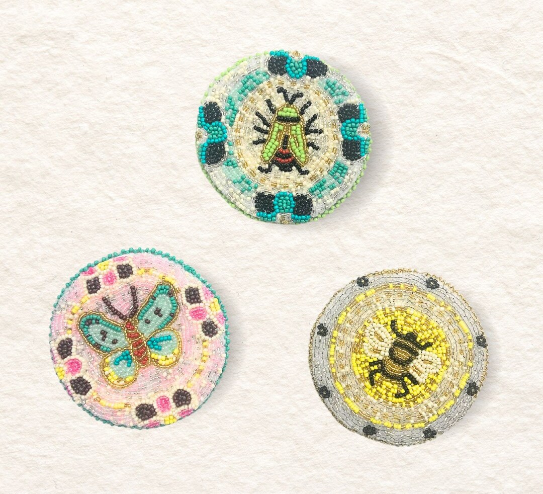 Colorful Handmade Beaded Coasters, Set of 3 of a Bee, Butterfly ...