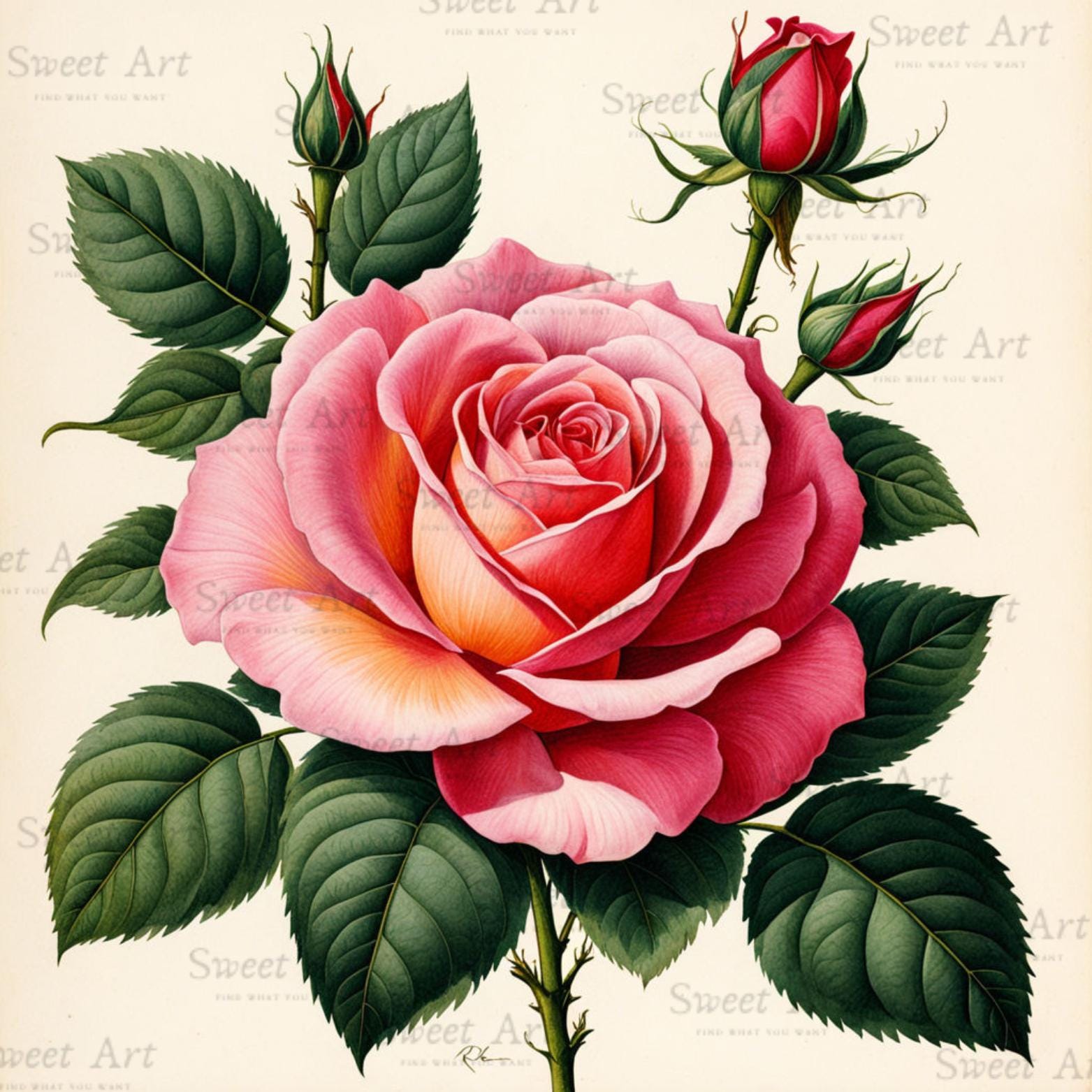 4 Pink Rose Cliparts, High Jpgs, Digital Download - Etsy