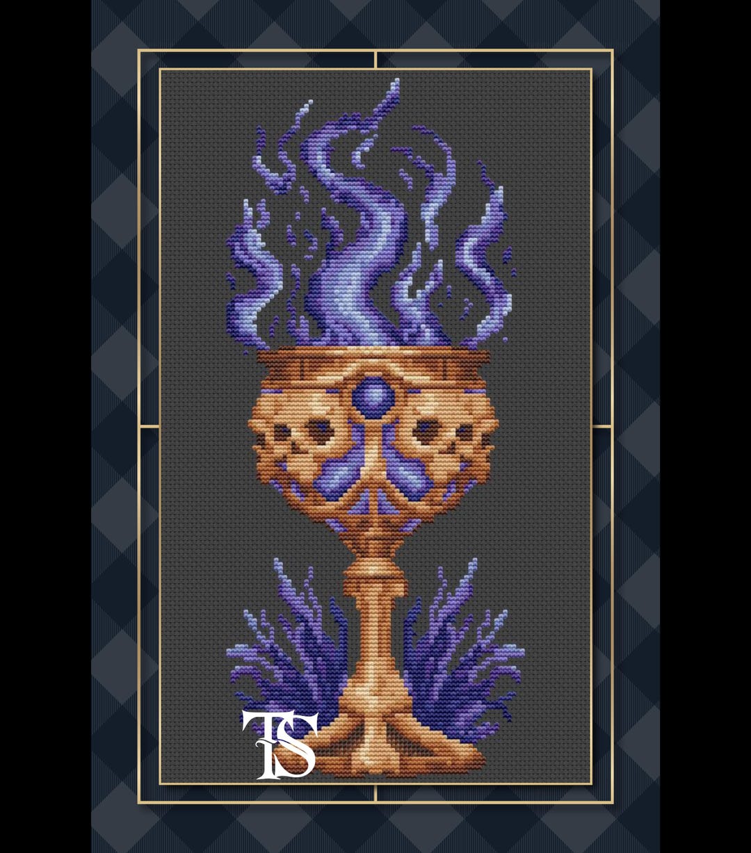 Occult Chalice Cross Stitch Pattern, Gothic Alchemy Goblet Embroidery ...