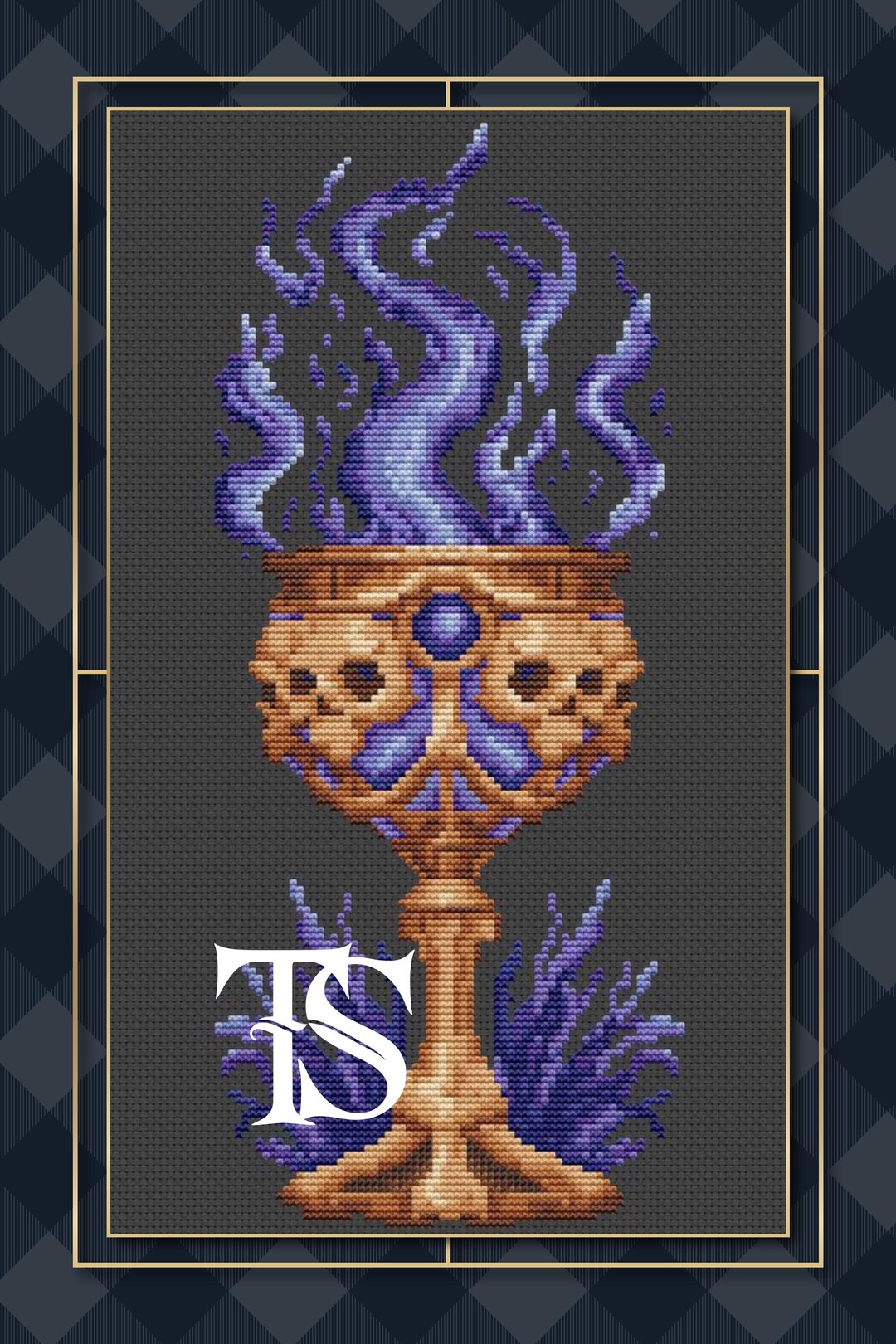Witch’s Ritual Chalice Cross Stitch Pattern – Skull Goblet With Purple ...