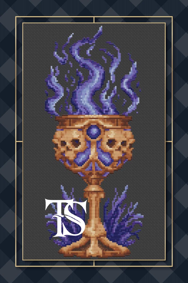 Occult Chalice Cross Stitch Pattern, Gothic Alchemy Goblet Embroidery ...