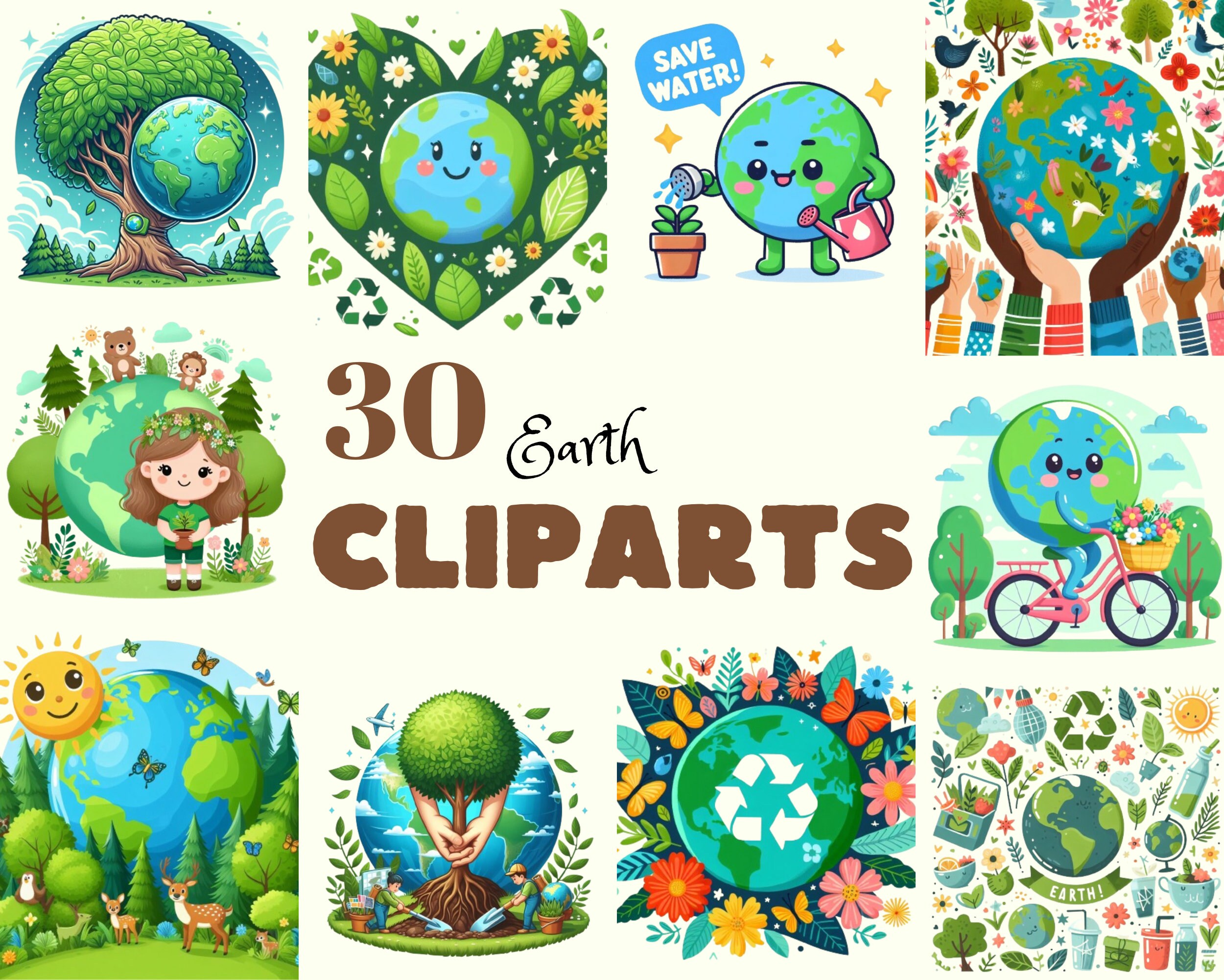 Earth Day Digital Clipart Set Green Planet PNG Images, Eco-friendly PNG ...