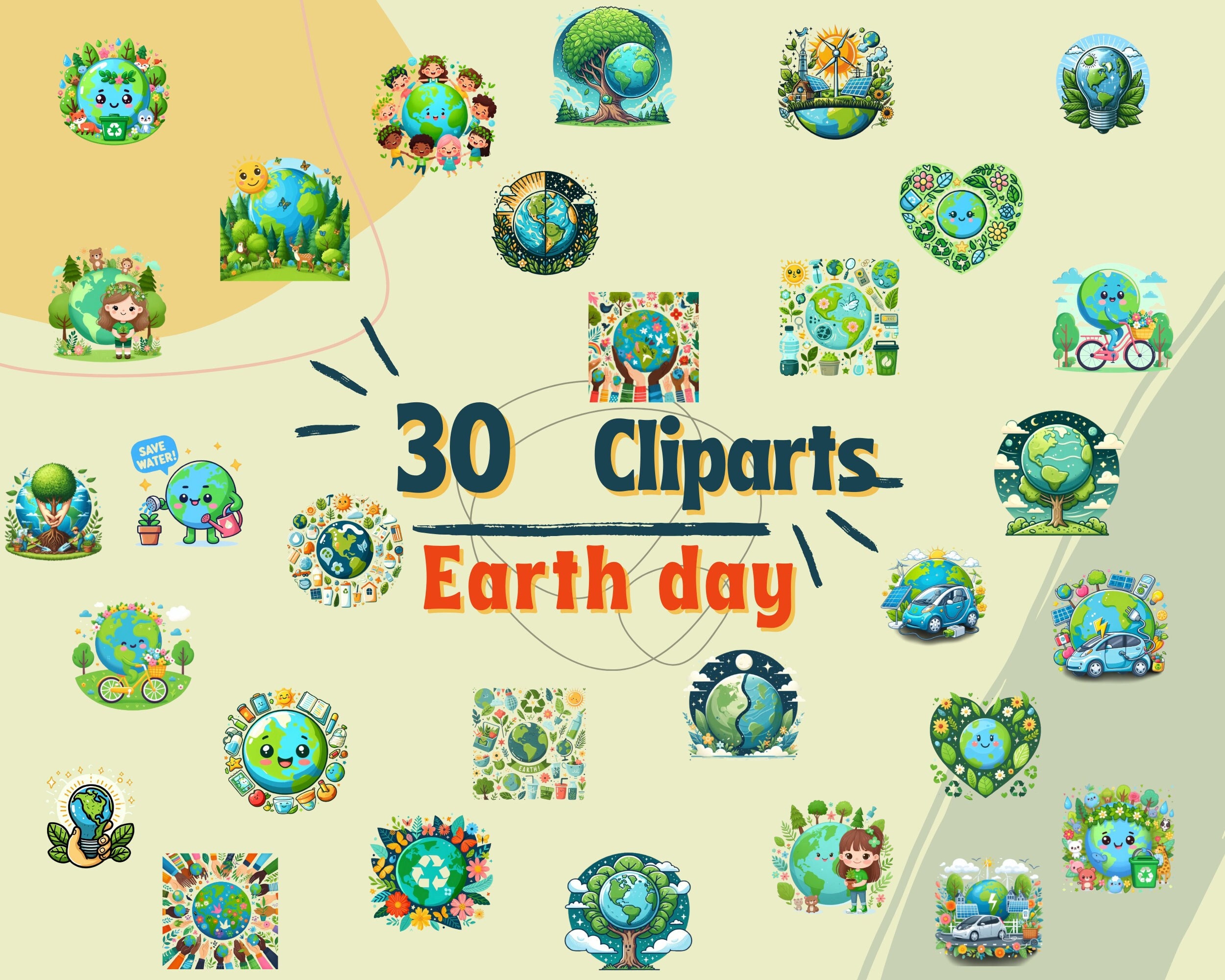 Earth Day Digital Clipart Set Green Planet PNG Images, Eco-friendly PNG ...