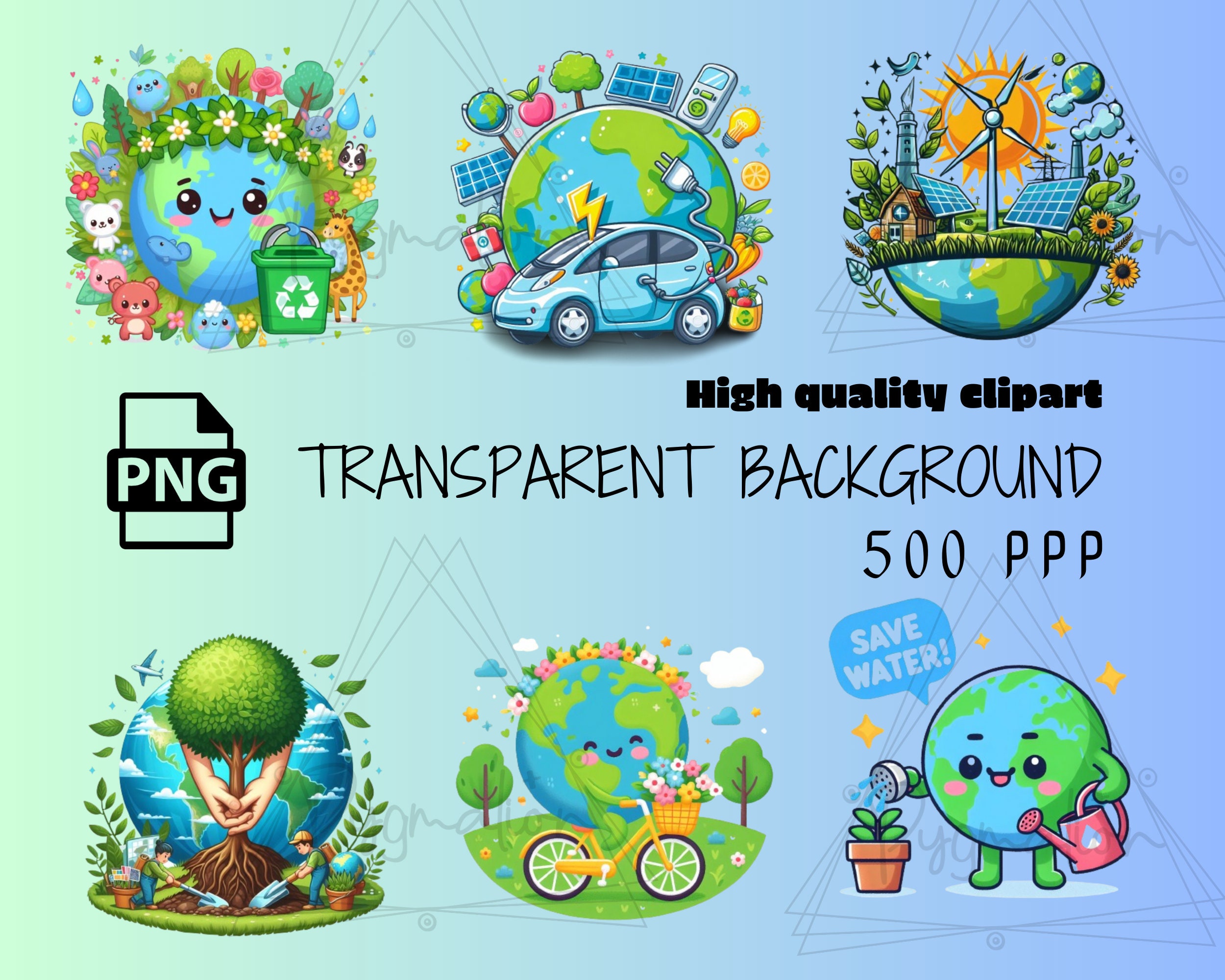 Earth Day Digital Clipart Set Green Planet PNG Images, Eco-friendly PNG ...